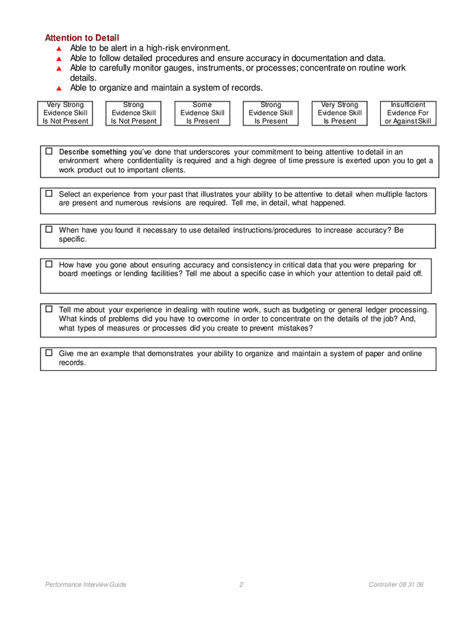 Performance skills interview guide in Word and Pdf formats - page 2 of 14