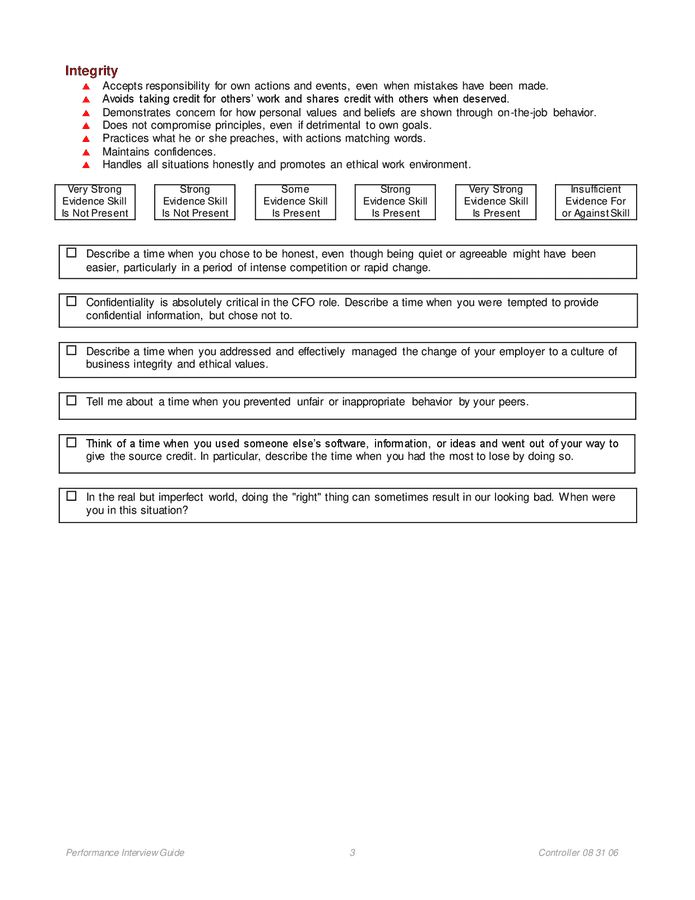 Performance skills interview guide in Word and Pdf formats - page 3 of 14