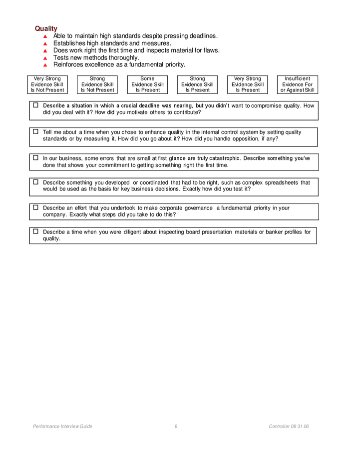 Performance skills interview guide in Word and Pdf formats - page 6 of 14