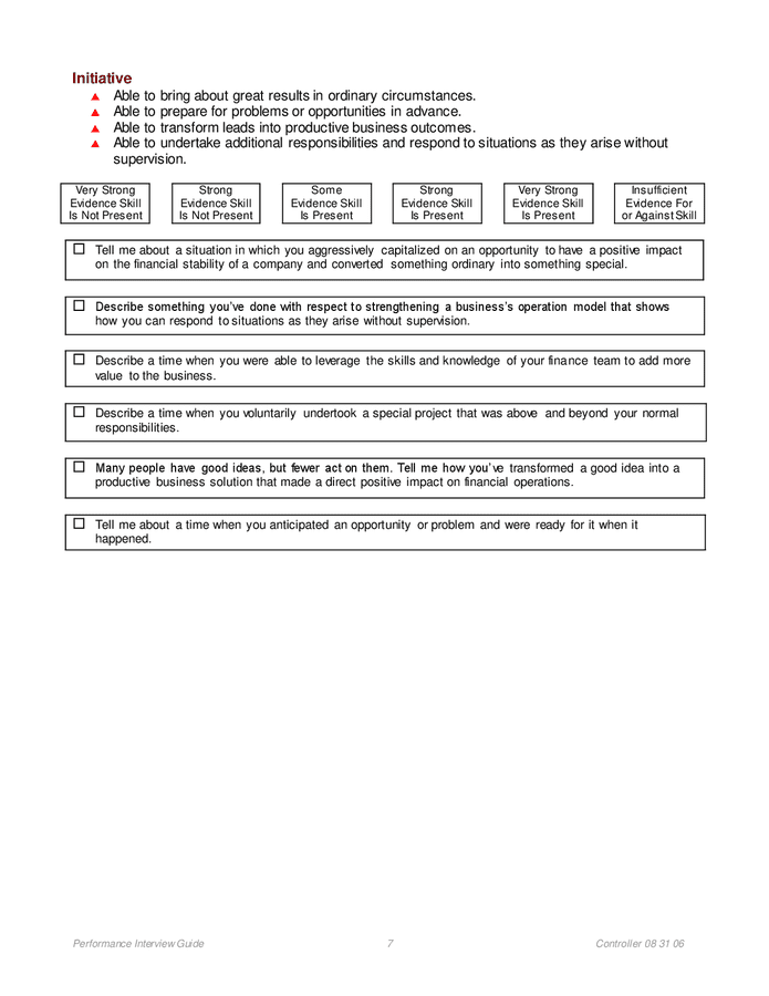 Performance skills interview guide in Word and Pdf formats - page 7 of 14