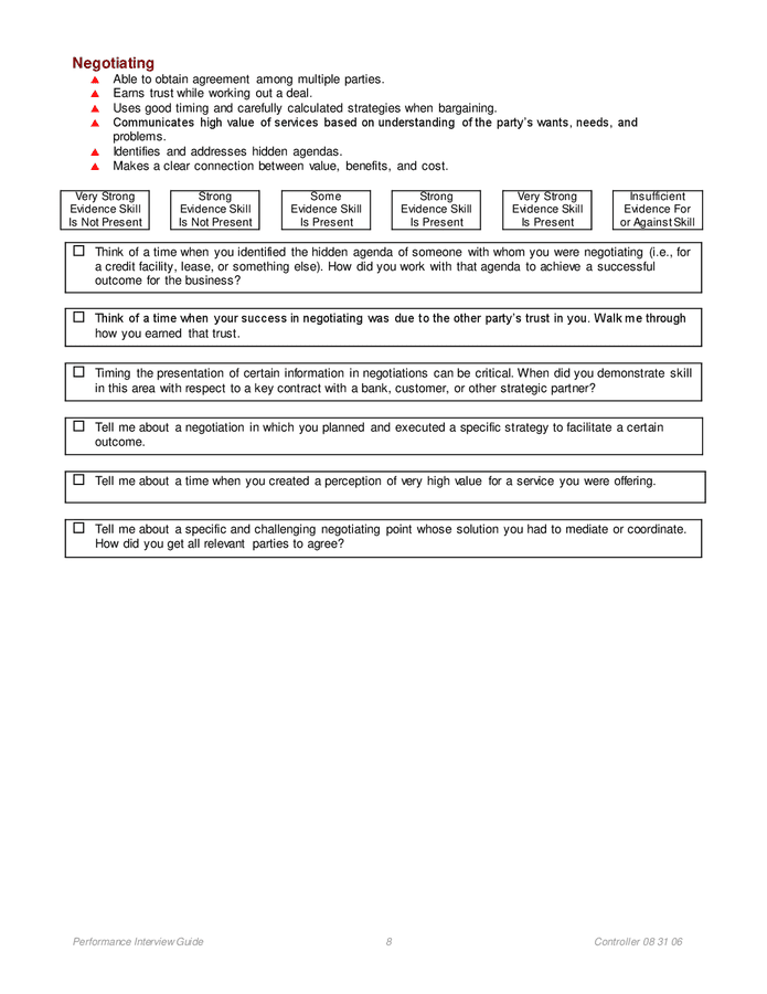 Performance skills interview guide in Word and Pdf formats - page 8 of 14