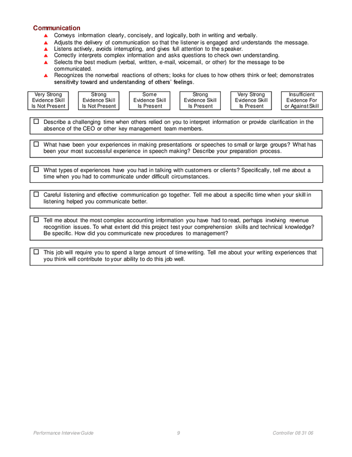 Performance skills interview guide in Word and Pdf formats - page 9 of 14