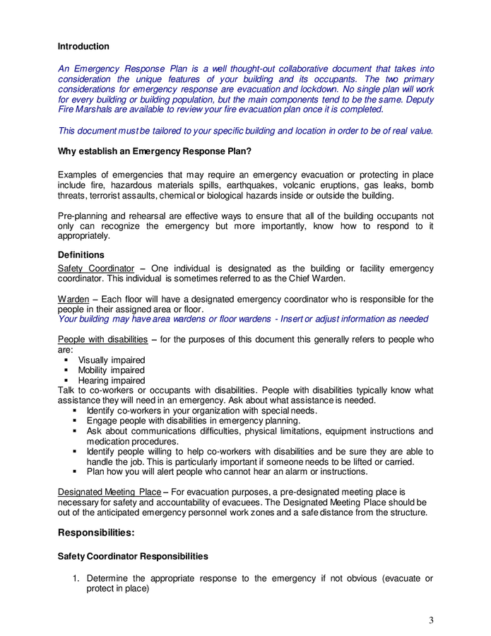 Emergency response plan template in Word and Pdf formats - page 3 of 20
