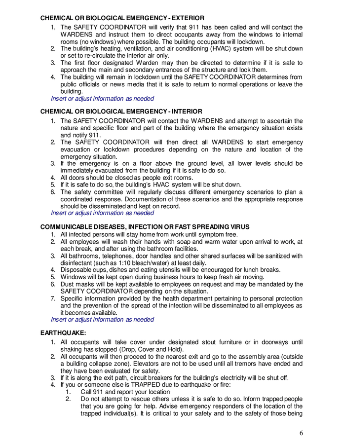 Emergency response plan template in Word and Pdf formats - page 6 of 20