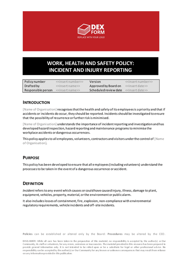 Work, health and safety policy - injury reporting (Australia) in Word ...