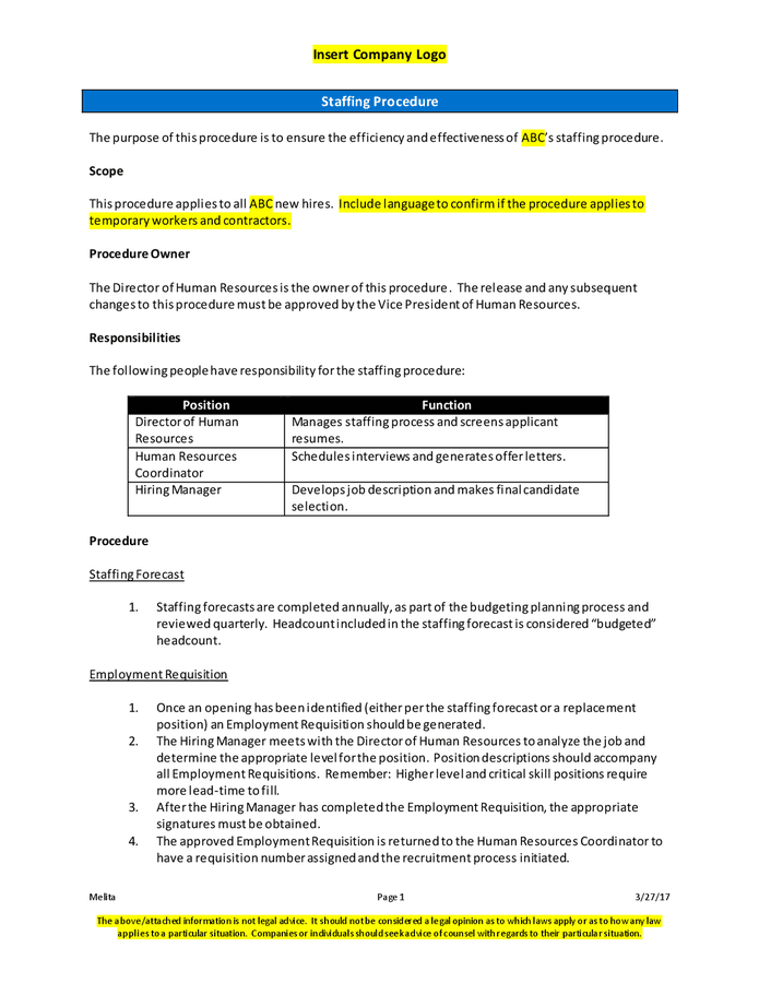 Staffing procedure in Word and Pdf formats