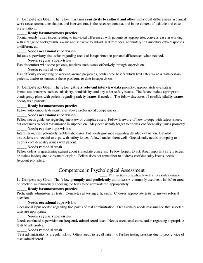 Post-doctoral fellow competency assessment form in Word and Pdf formats ...