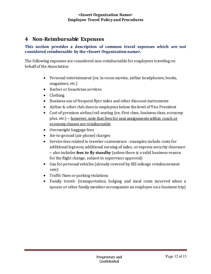 Employee travel policy and procedures in Word and Pdf formats - page 12 ...