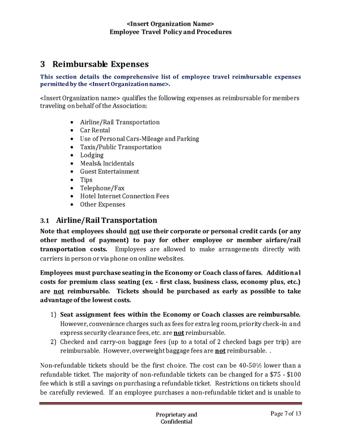 Employee travel policy and procedures in Word and Pdf formats - page 7 ...