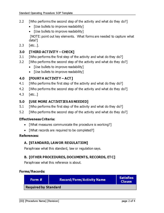 Standard operating procedure - SOP template in Word and Pdf formats ...