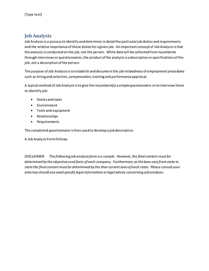 Job analysis form in Word and Pdf formats