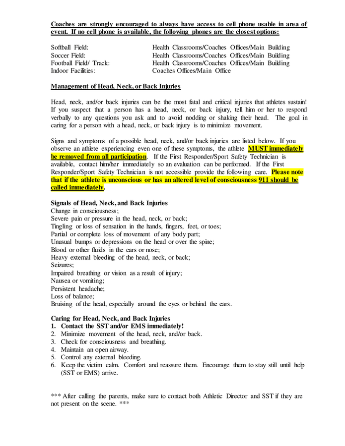 Middle school emergency action plan sample in Word and Pdf formats ...