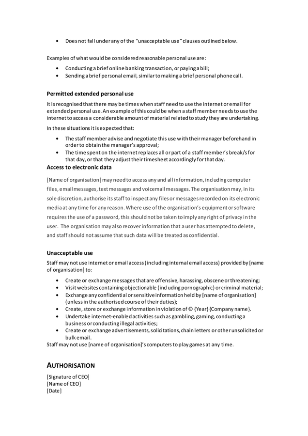 Acceptable use of electronic media policy in Word and Pdf formats ...