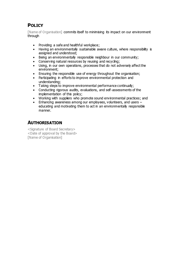 Environmental sustainability policy in Word and Pdf formats - page 2 of 4