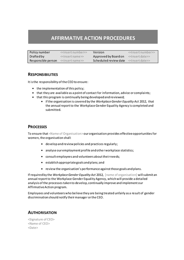Affirmative action policy in Word and Pdf formats - page 2 of 3