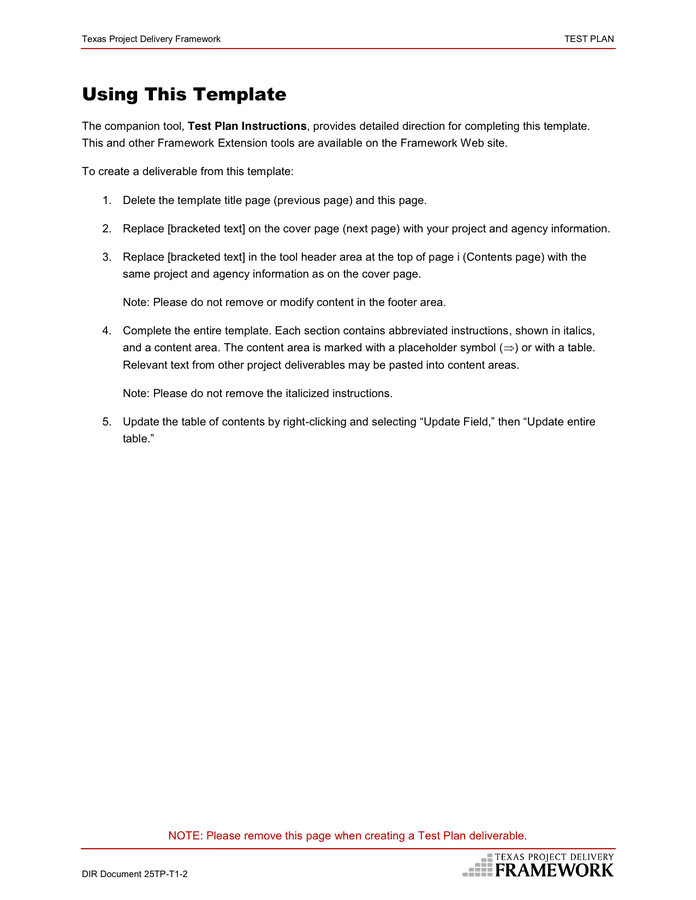 Texas Test Plan Template in Word and Pdf formats - page 2 of 13
