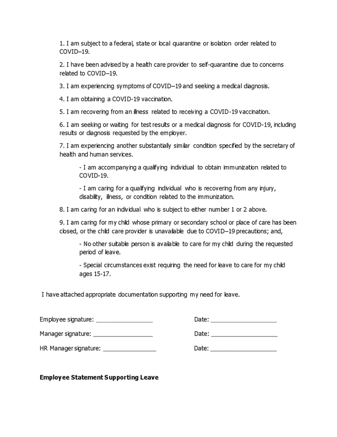 Paid Covid-19 leave request form in Word and Pdf formats - page 2 of 5