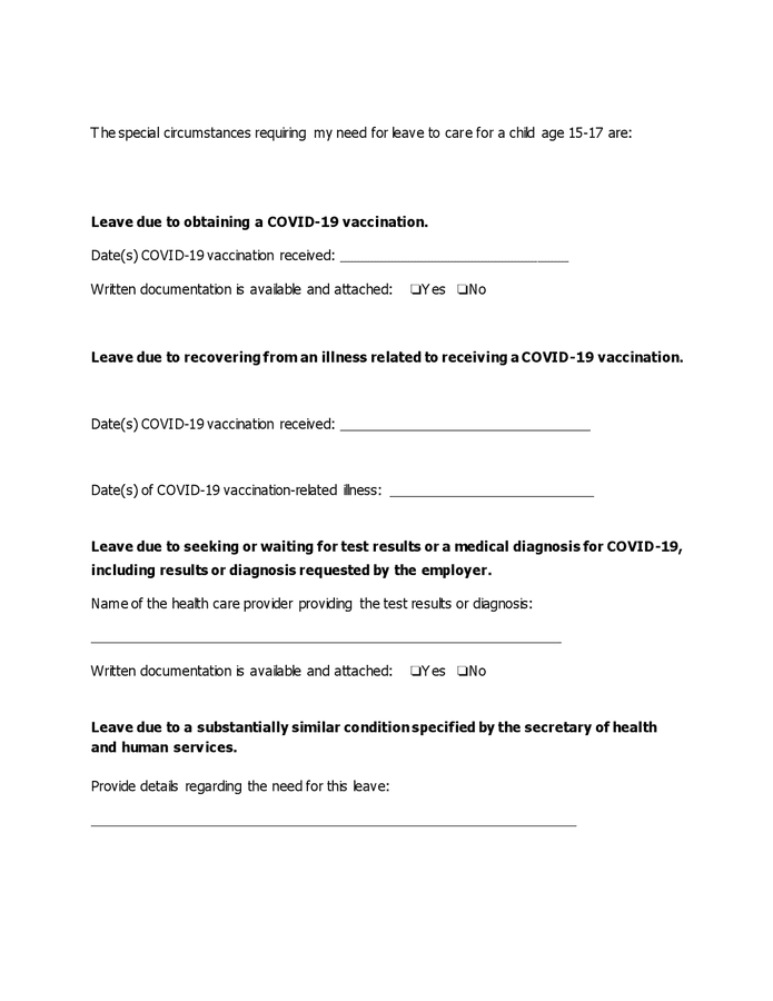Paid Covid-19 leave request form in Word and Pdf formats - page 4 of 5