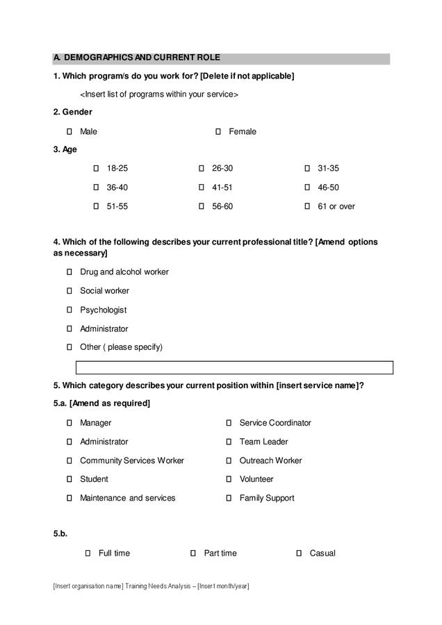 Training needs analysis form in Word and Pdf formats - page 2 of 7