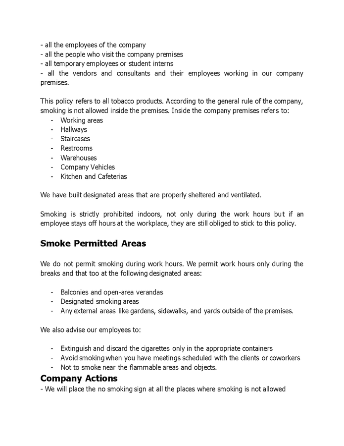 No smoking workplace policy in Word and Pdf formats - page 2 of 3