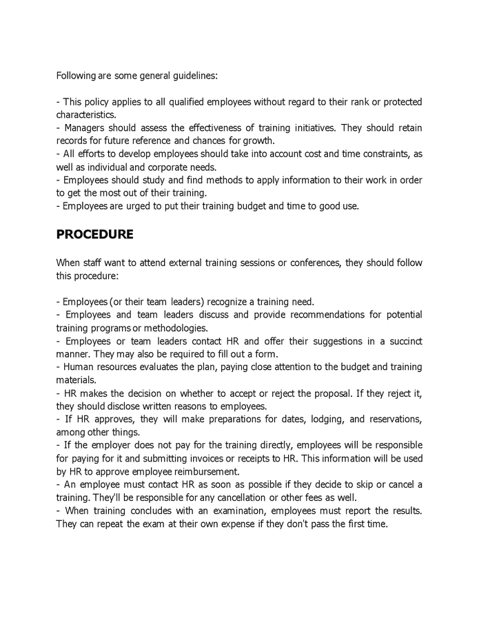 Employee training and development policy in Word and Pdf formats - page ...