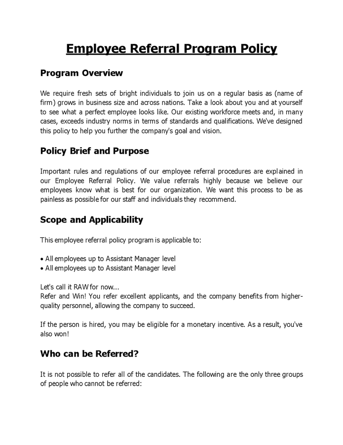 Employee Referral Program Policy In Word And Pdf Formats