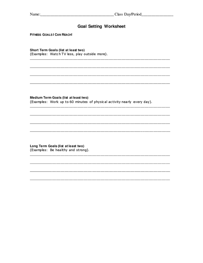 Fitness goal setting worksheet in Word and Pdf formats - page 2 of 2