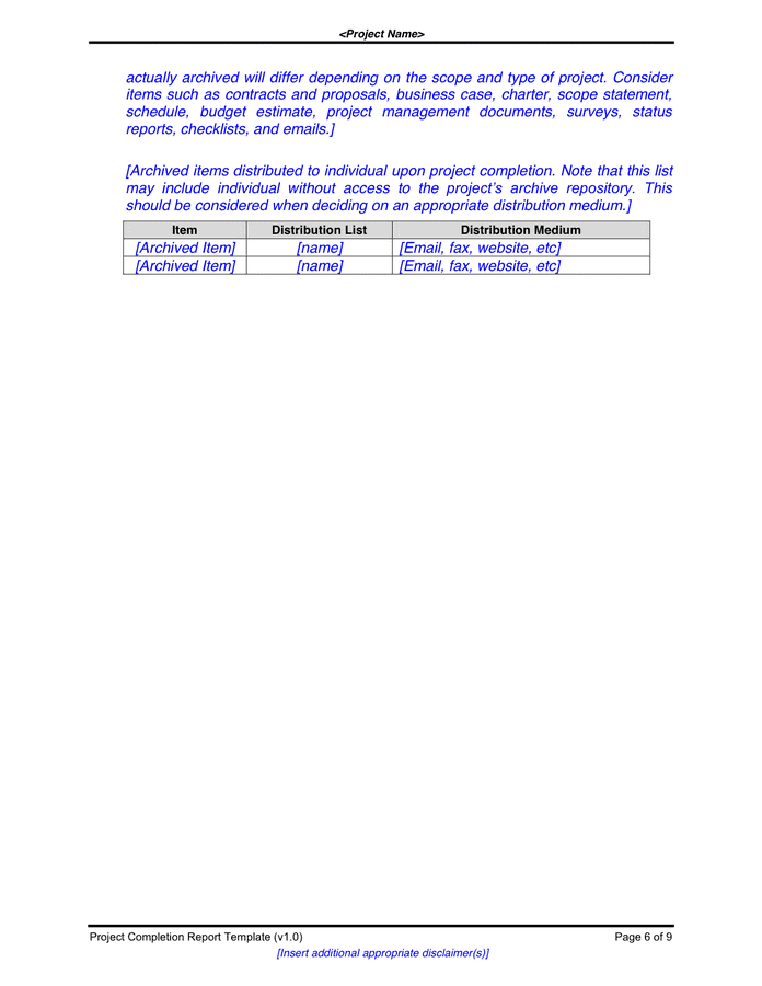 Project Completion Report in Word and Pdf formats - page 6 of 9