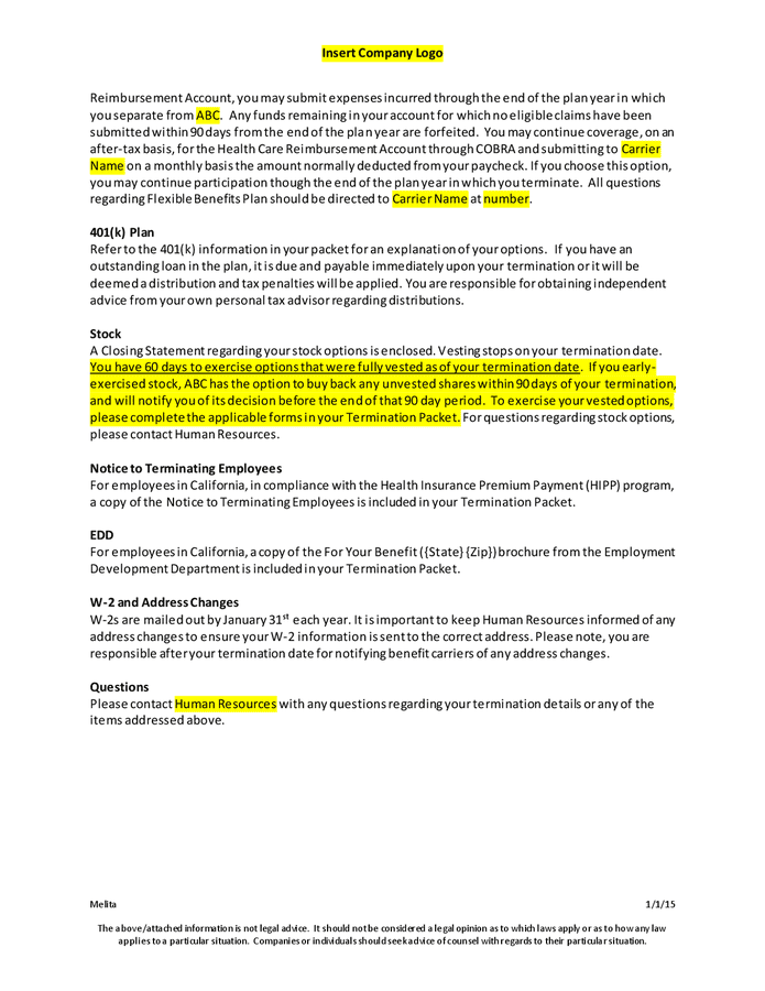 Termination overview form in Word and Pdf formats - page 2 of 2