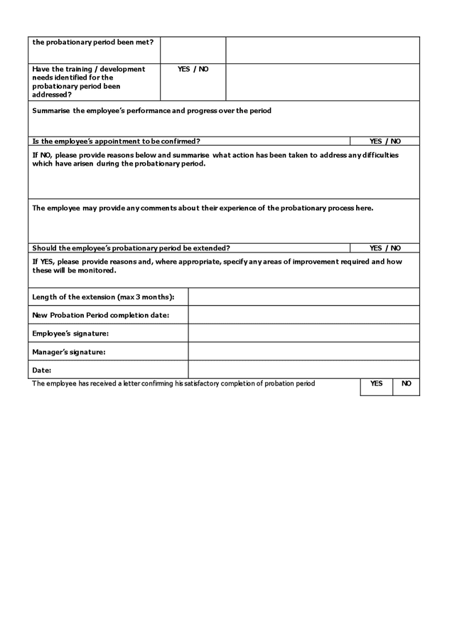 Probation progress evaluation form in Word and Pdf formats - page 3 of 3