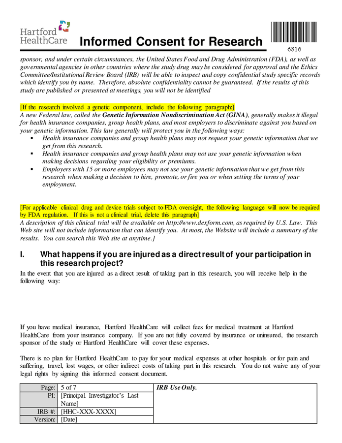 Informed consent for research sample in Word and Pdf formats - page 5 of 7