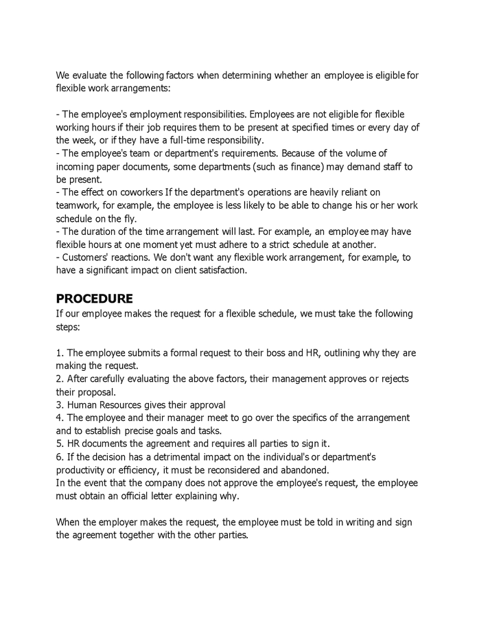 Flexible Working Hours Policy In Word And Pdf Formats Page 2 Of 3