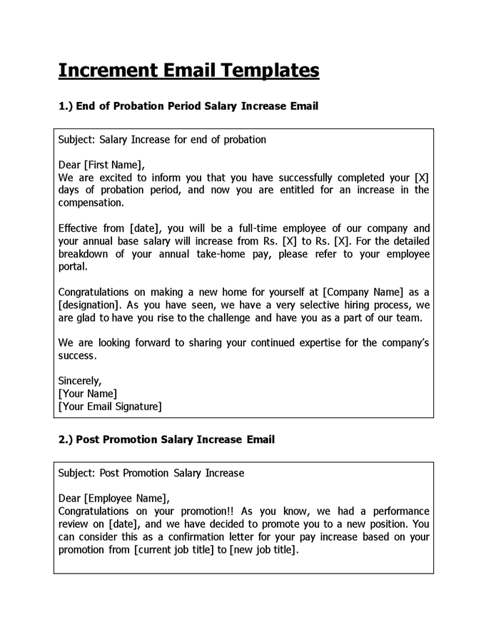 Increment email templates in Word and Pdf formats