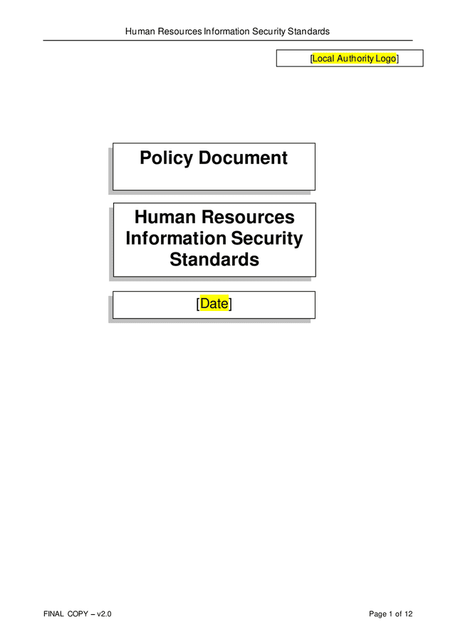 Human resources information security policy in Word and Pdf formats
