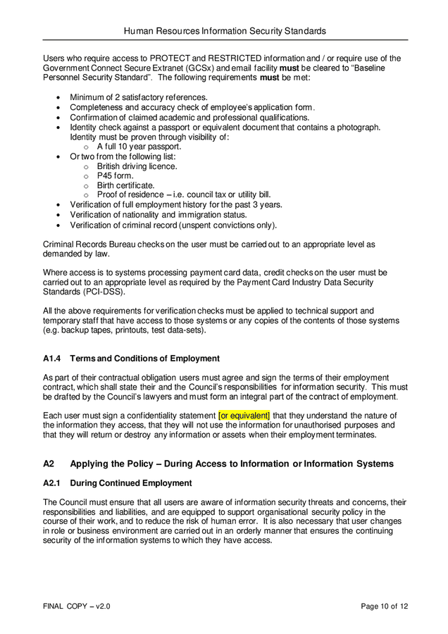 Human resources information security policy in Word and Pdf formats ...