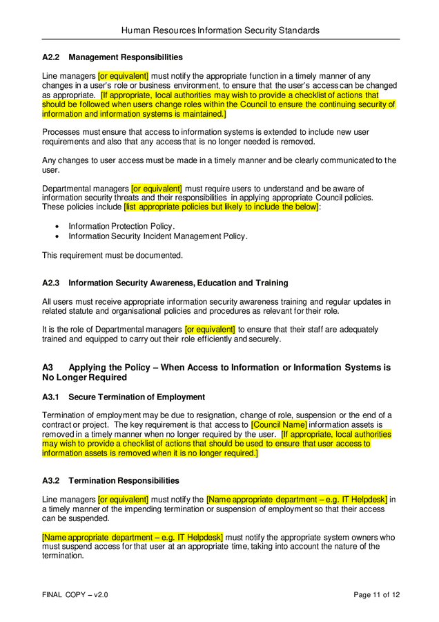 Human resources information security policy in Word and Pdf formats ...