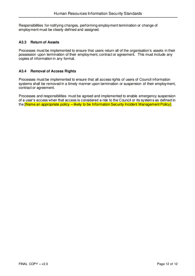 Human resources information security policy in Word and Pdf formats ...