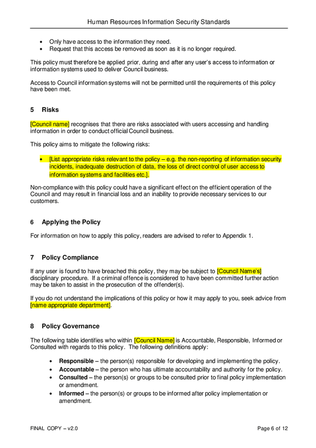 Human resources information security policy in Word and Pdf formats ...