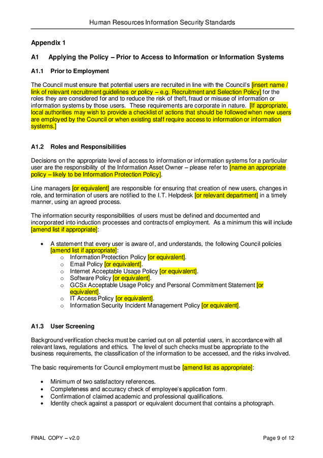 Human resources information security policy in Word and Pdf formats ...