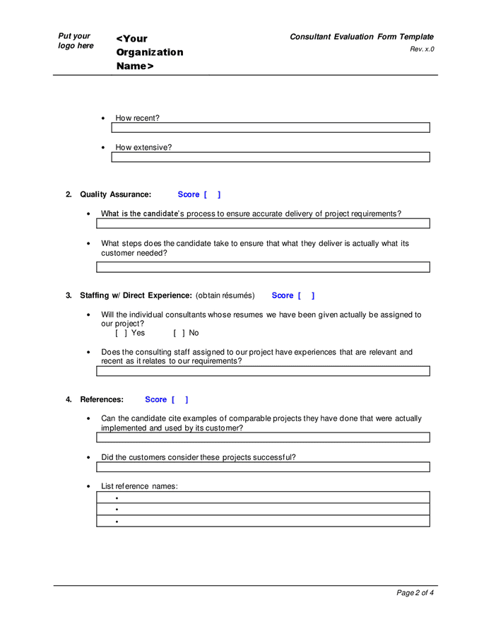 Consultant evaluation form in Word and Pdf formats - page 2 of 4