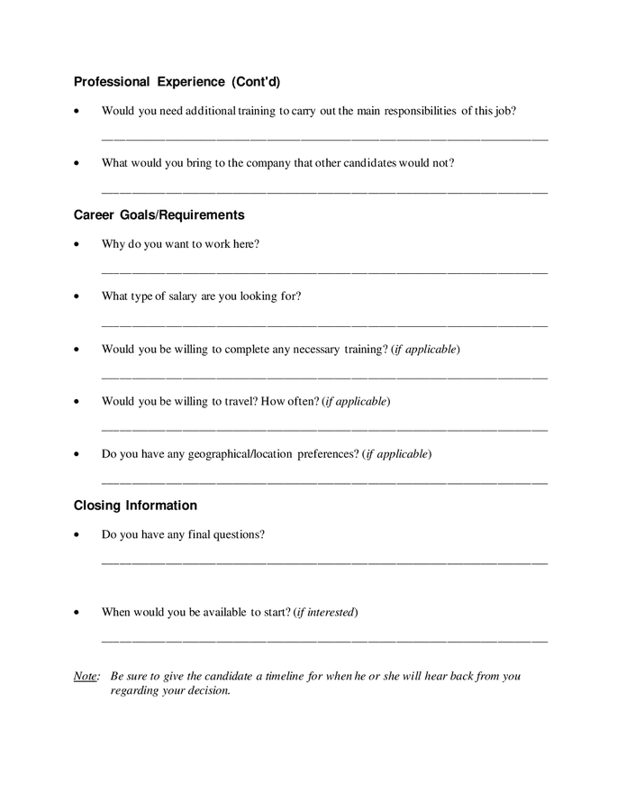 Applicant screening form - telephone in Word and Pdf formats - page 2 of 3