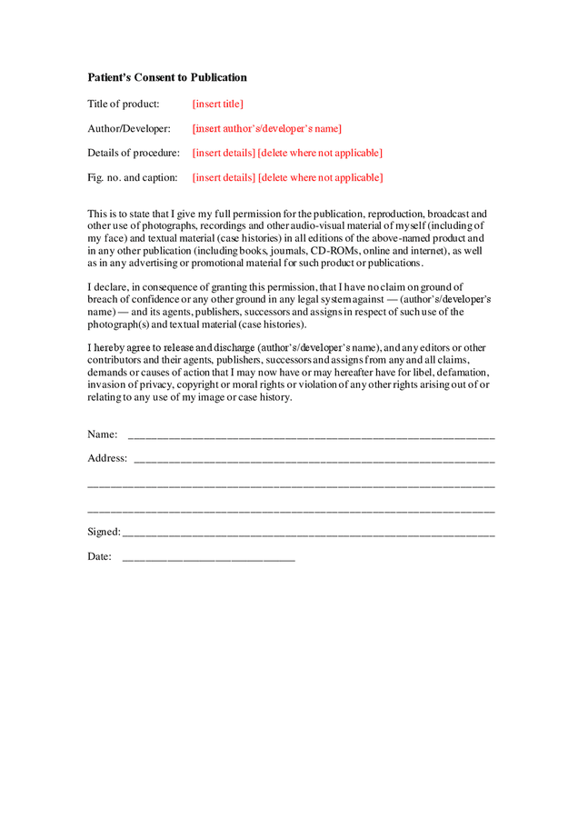 Patient's consent to publication in Word and Pdf formats