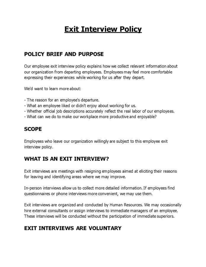 Exit interview policy in Word and Pdf formats