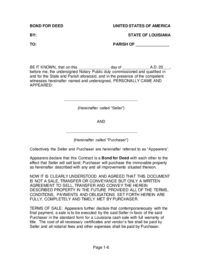 Bond For Deed Louisiana In Word And Pdf Formats bond-for-deed-louisiana-in-word-and-pdf-formats