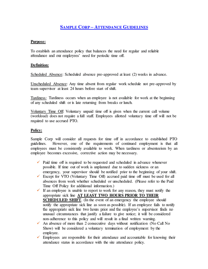 Attendance policy in Word and Pdf formats