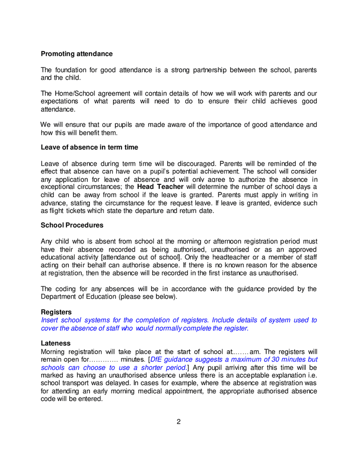 Whole school attendance policy sample in Word and Pdf formats - page 2 ...