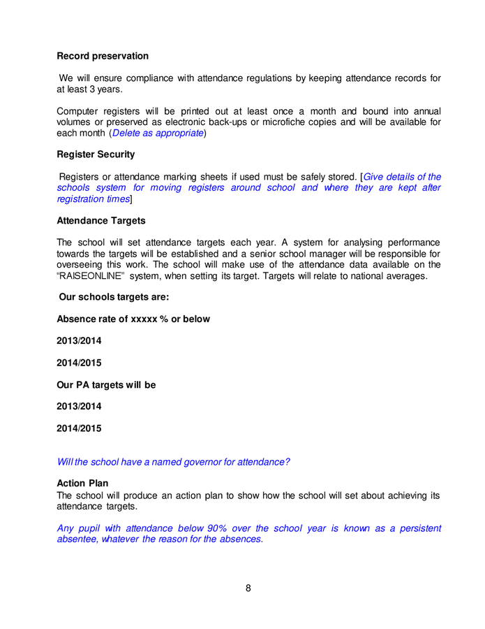 Whole school attendance policy sample in Word and Pdf formats - page 8 ...