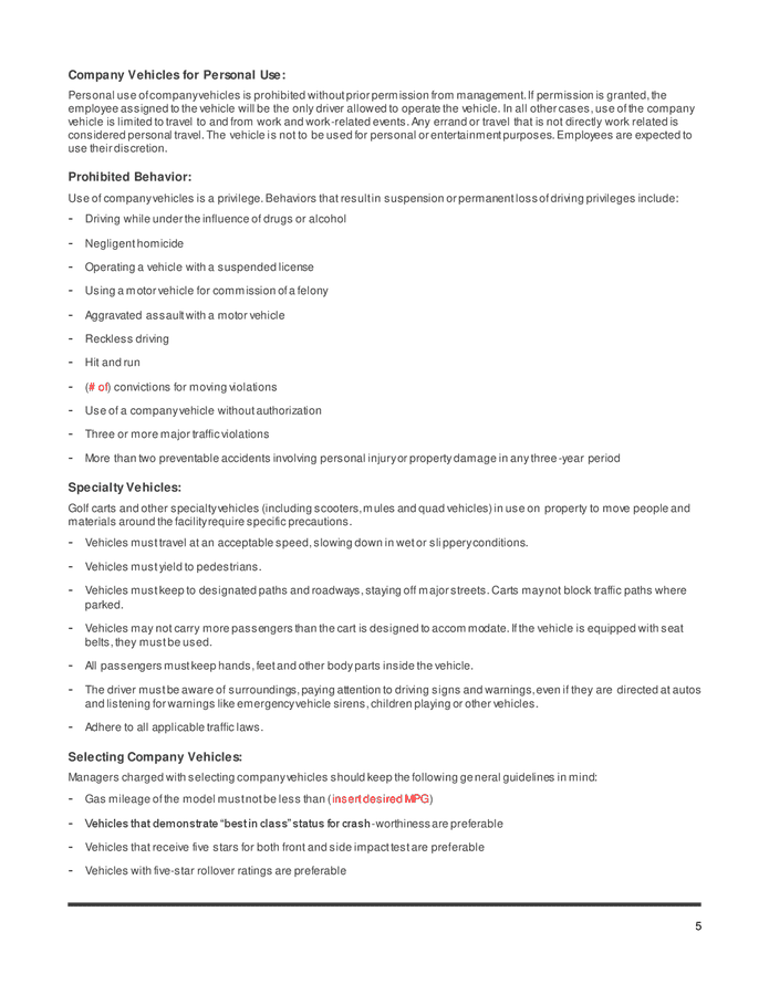 Fleet safety policy in Word and Pdf formats - page 5 of 12