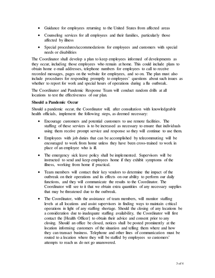 Sample plan for pandemic response in Word and Pdf formats - page 3 of 4