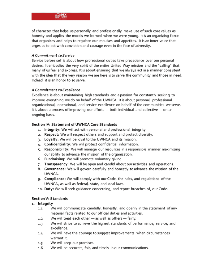Charitable organization code of ethics policy in Word and Pdf formats ...
